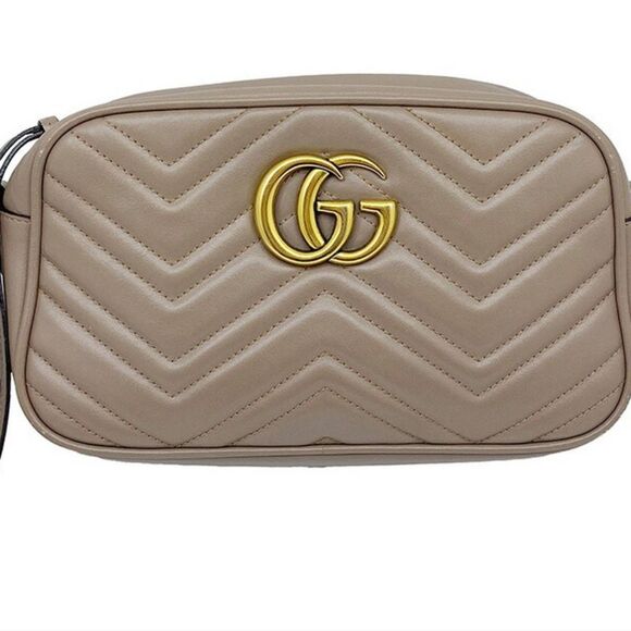 Gucci | Bags | Gucci Gg Marmont Beige Leather Shoulder Bag Preowned ...